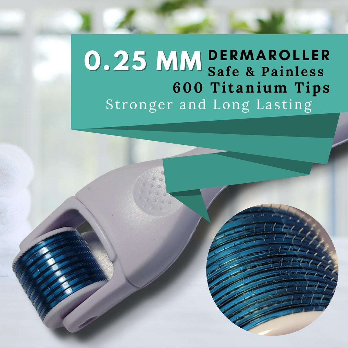 Derma Roller for face, beard, scalp and body with 2 heads, 600 x 0.25m ...